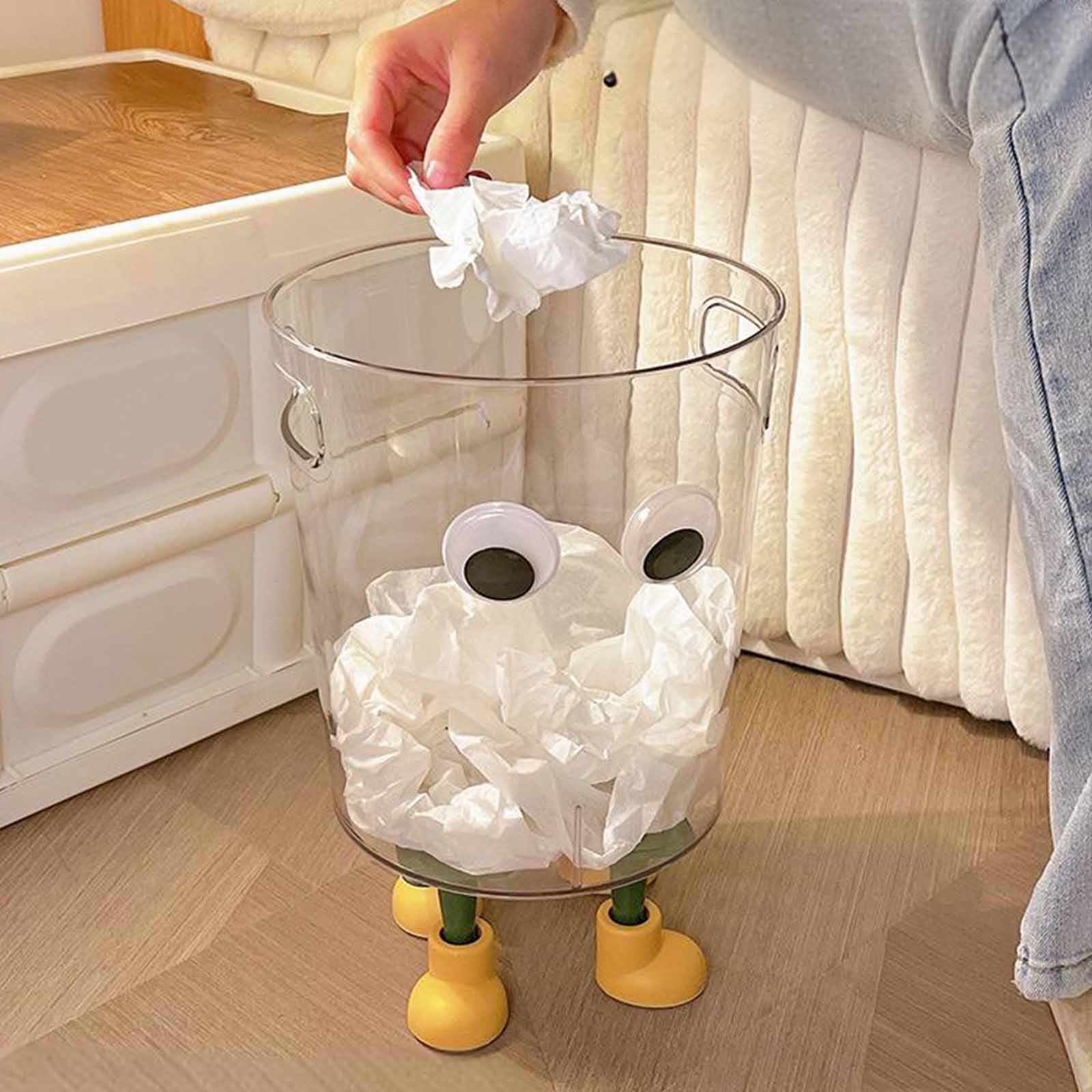 HCJKDU Small Trash Can Plastic Wastebasket Clear Round Garbage ...