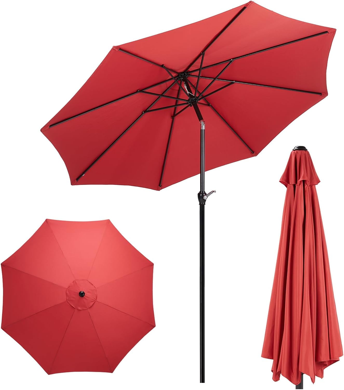 HCLQQ 9FT Outdoor Patio Umbrella with Push Button Tilt and Crank,Outdoor Yard/Market Table ...