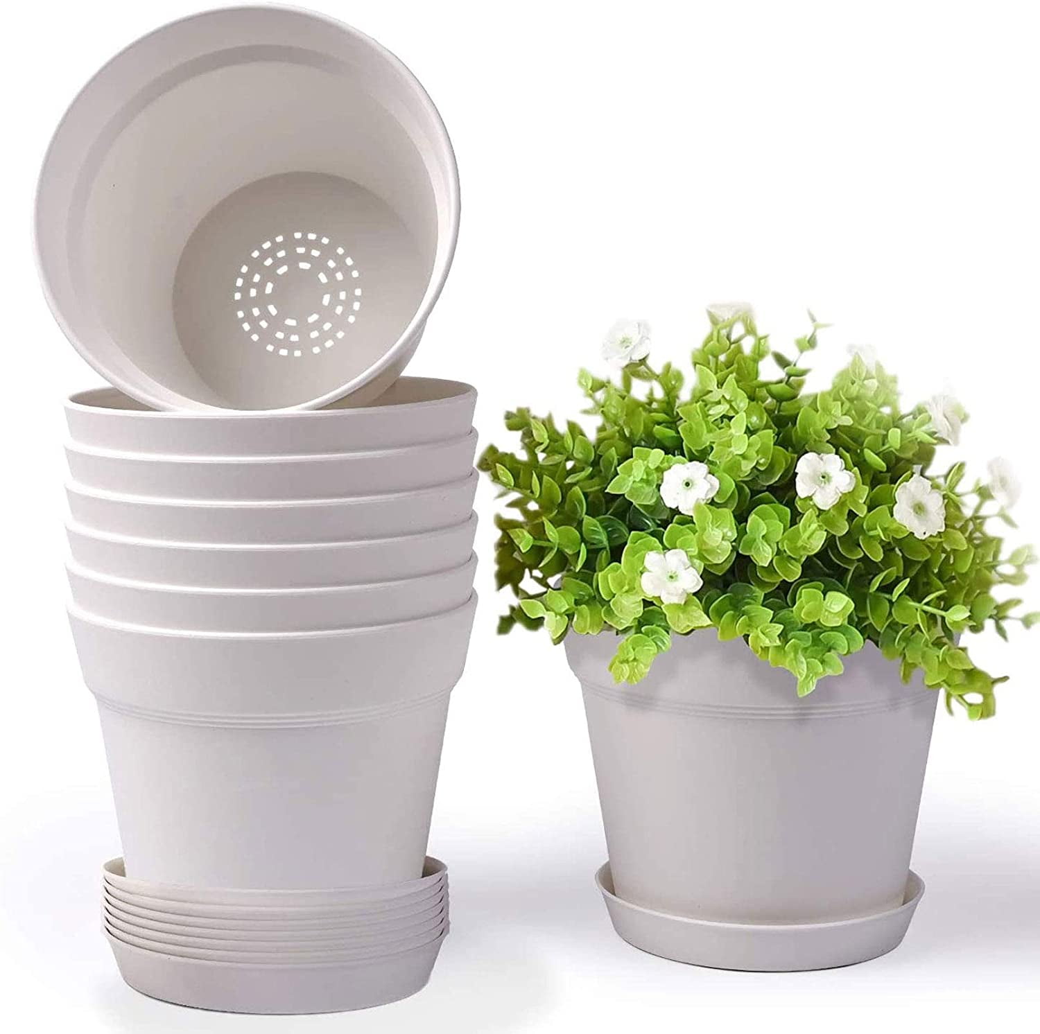 HCLQQ Pots for Plants, 15 Pack 6 Inch Plastic Planters with Multiple ...