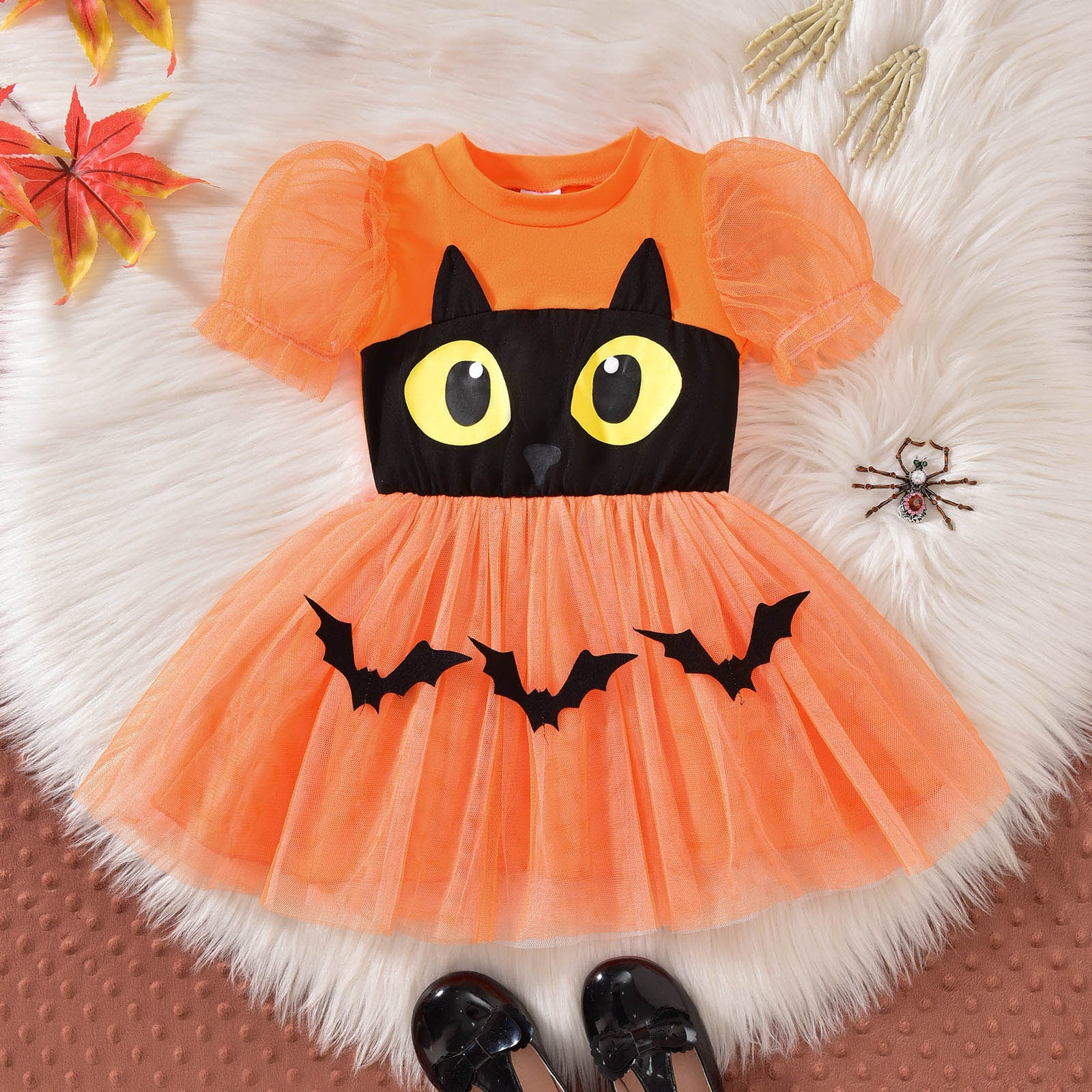 HCNTES Baby Girl Halloween Witch Puff Sleeve Romper Dress Lace Tutu ...