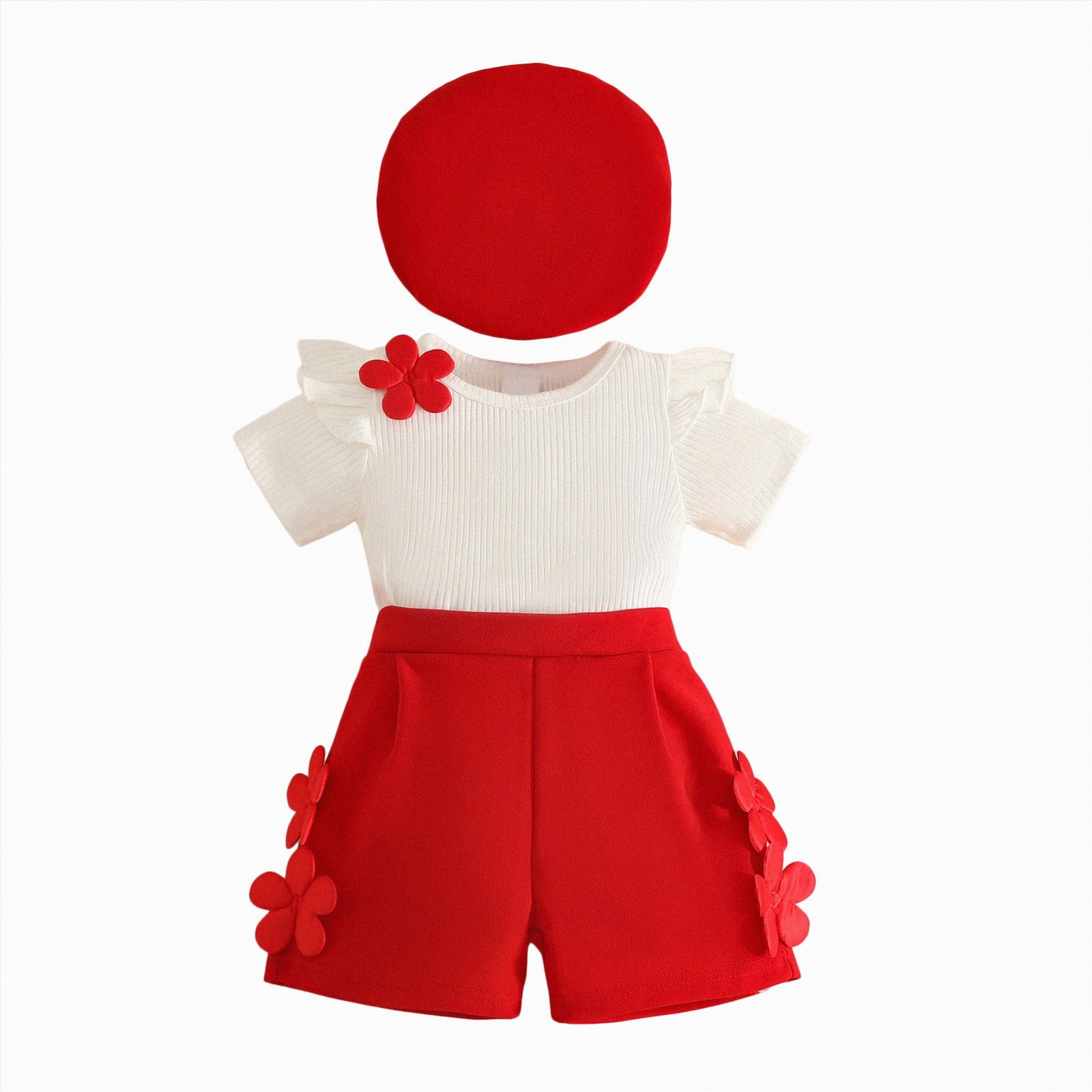 HCNTES Baby Girls Cute 3-Piece Spring Summer Set with Floral Ruffle ...