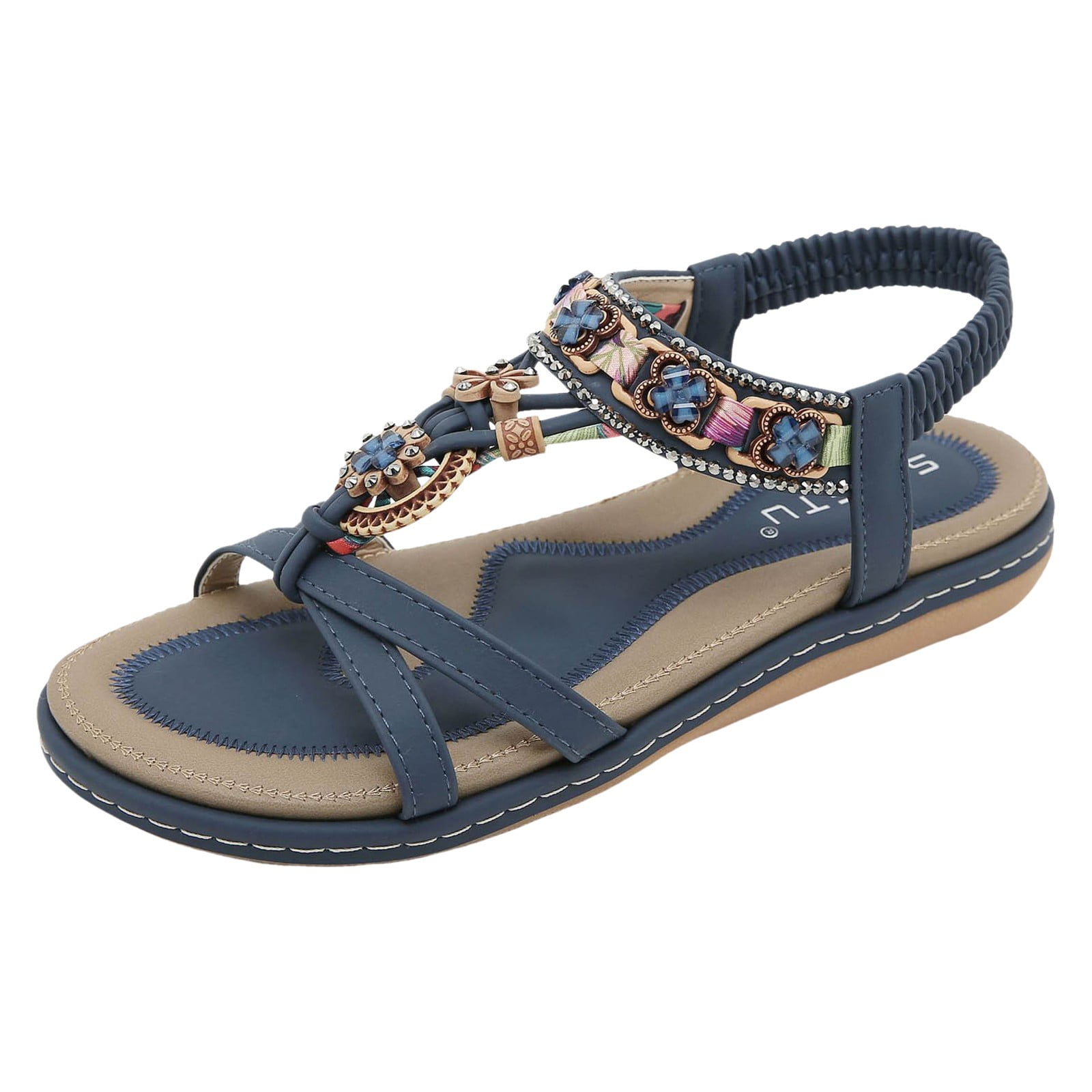 HCNTES Border Flower Comfortable Flat Sandals Women's Beach Sandals(8.5 ...