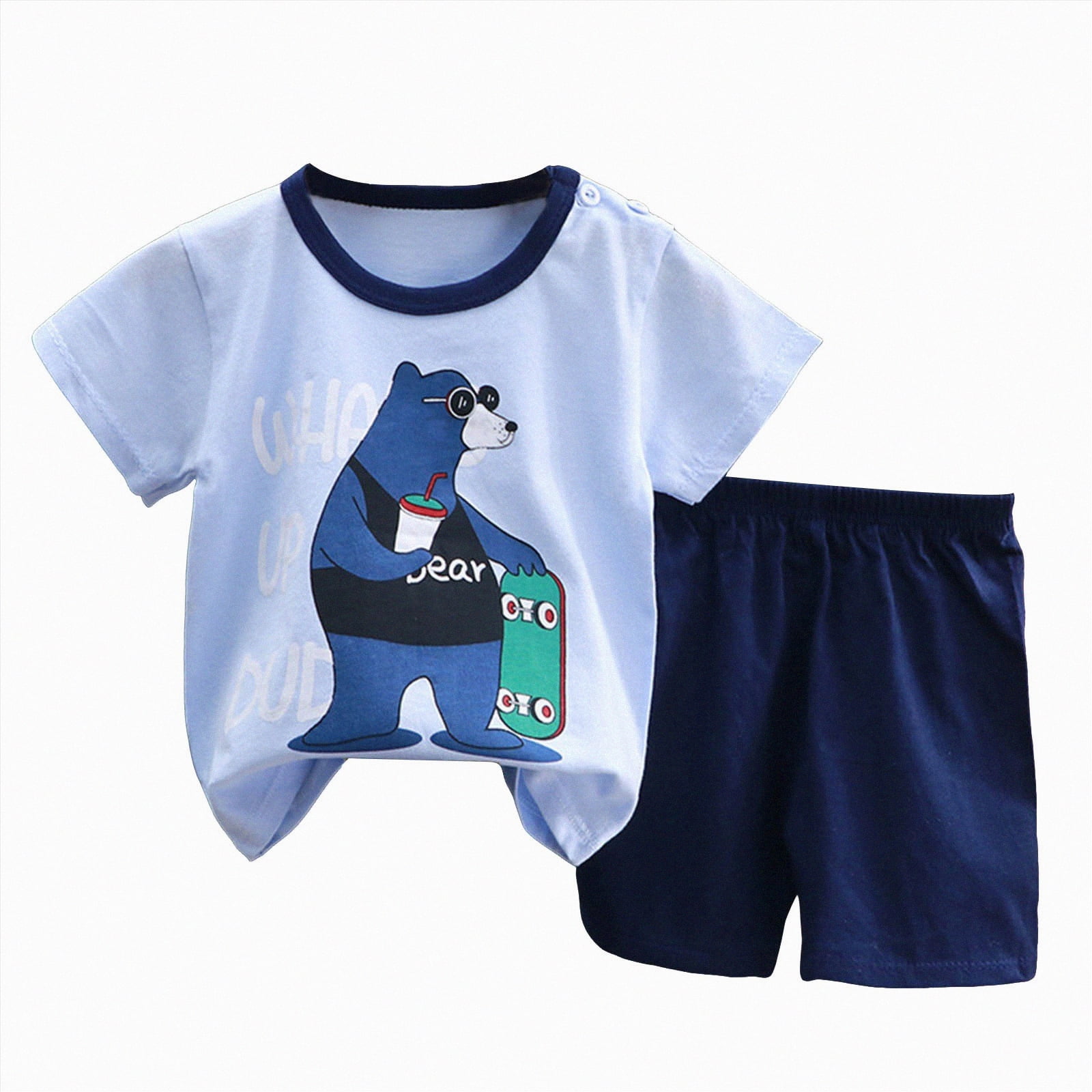 HCNTES Boy's Short Set 2 Piece Crewneck T-Shirt and Short Outfits ...