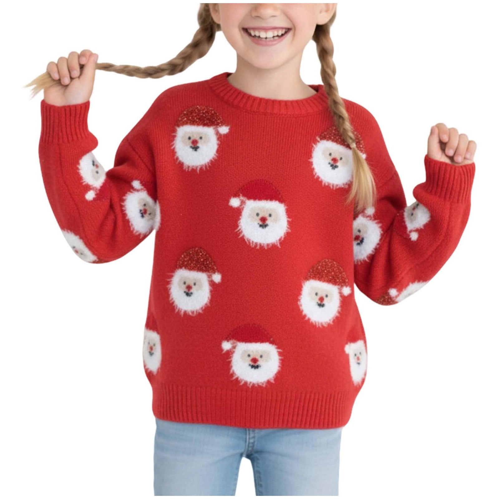 HCNTES Boys Girls Christmas Sweater Santa Long Sleeve Knit Xmas ...
