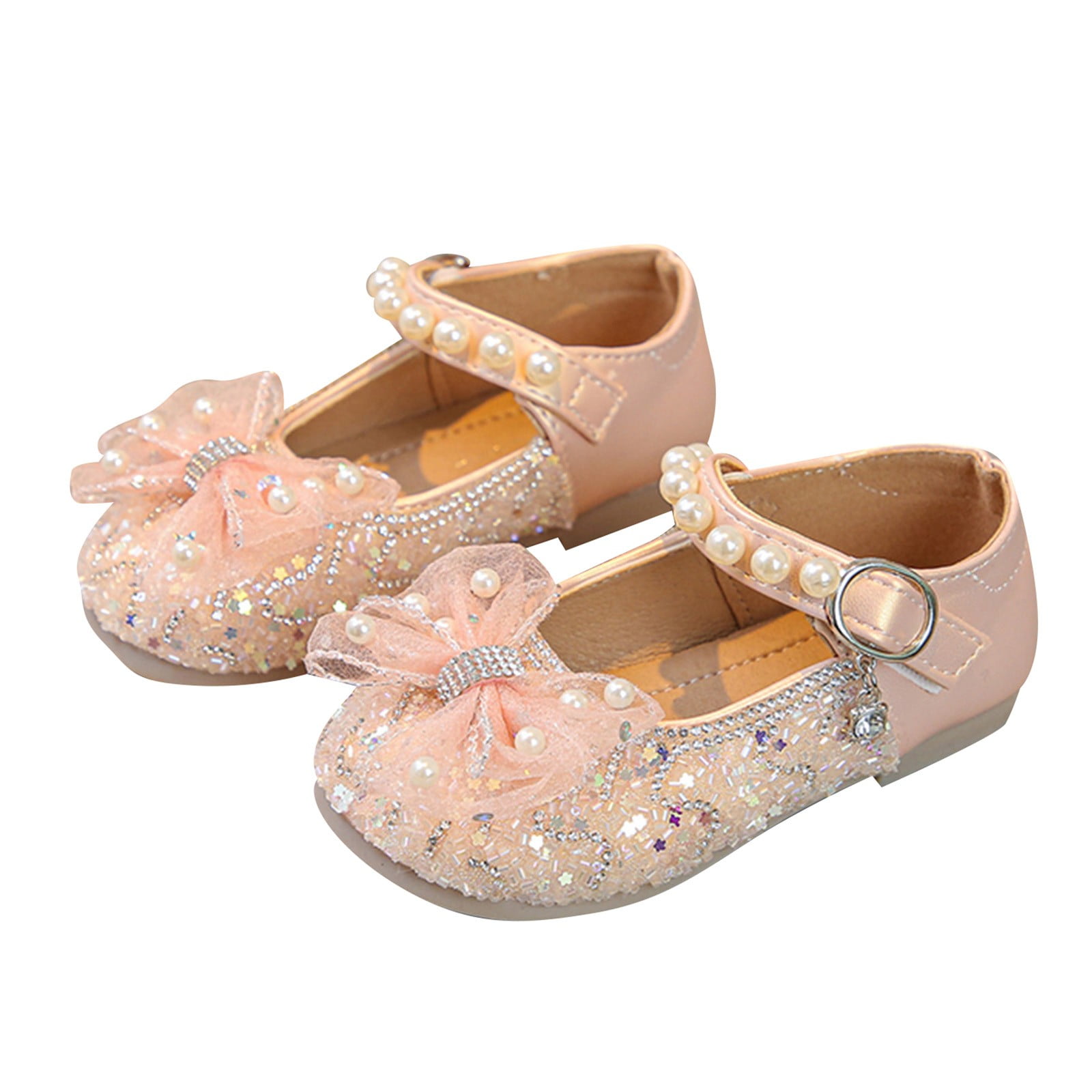 HCNTES Flower Girl Ballet Flats Pearls Bow Ballerina Mary Jane Princess ...