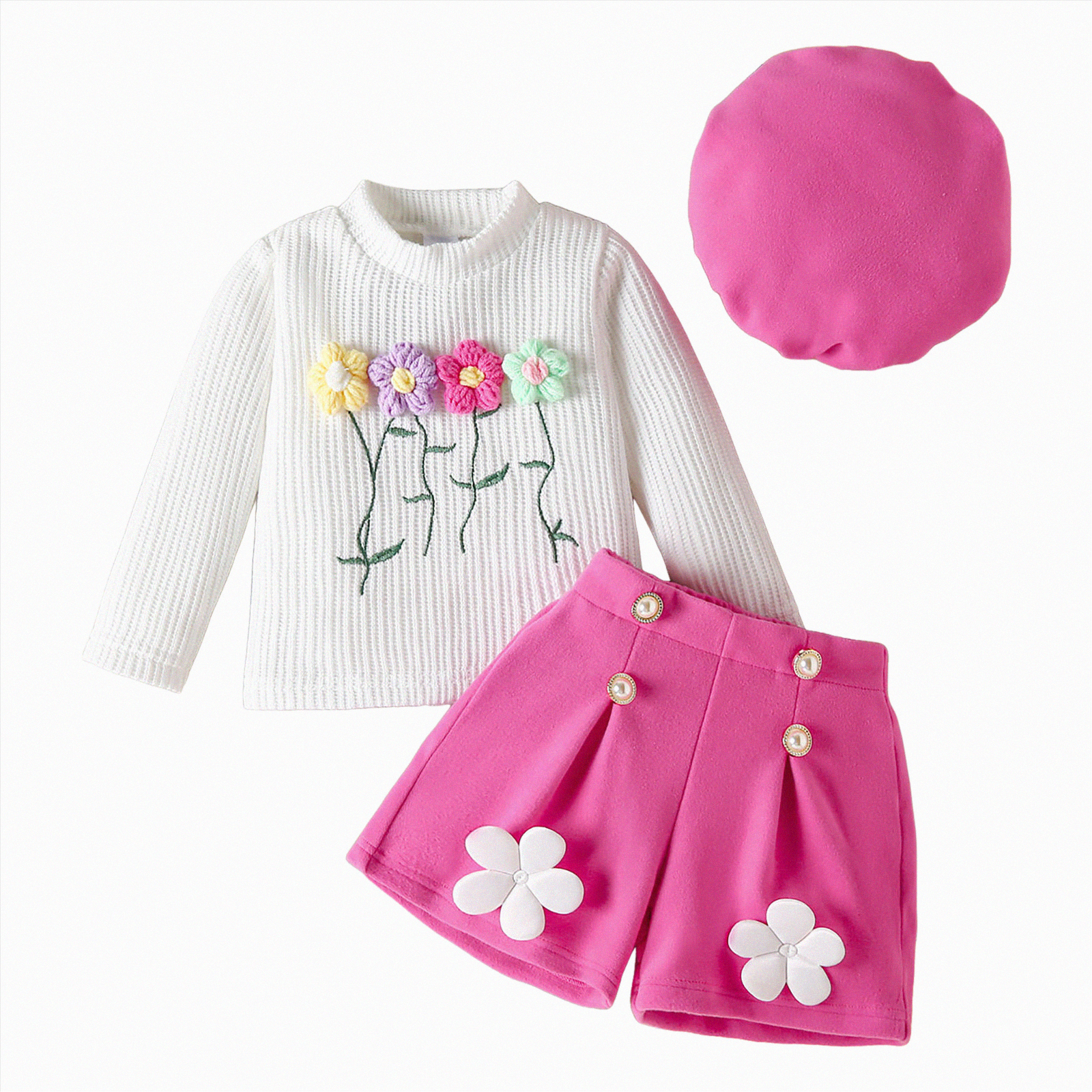 HCNTES Girl 3D Stereo Flower Baby Children Long Sleeve Plus Velvet ...