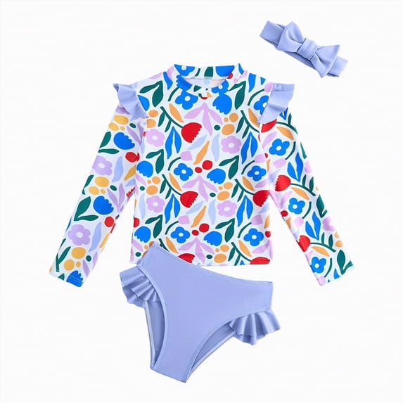HCNTES Girl's 2 Piece High Waisted Ruffle Waffle Swimsuit Bathing Suit ...