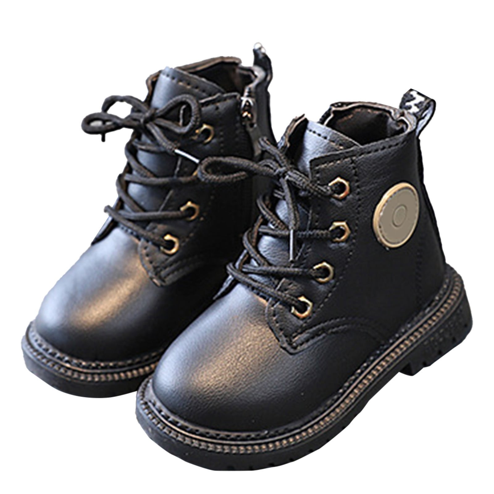 HCNTES Girls Ankle Boots Fashion Side Zipper Boots Lace Up Combat Shoes ...