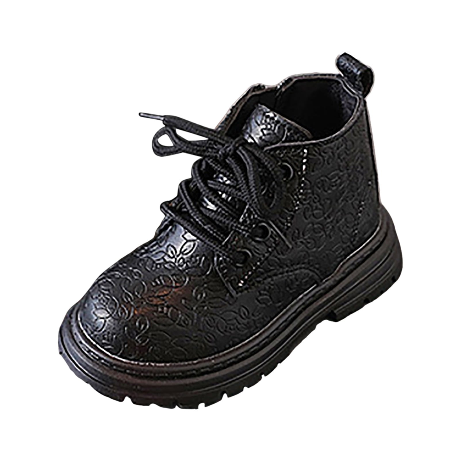 HCNTES Girls Combat Boots Ankle Lace Up With Side Zipper（Black,2.5-3 ...