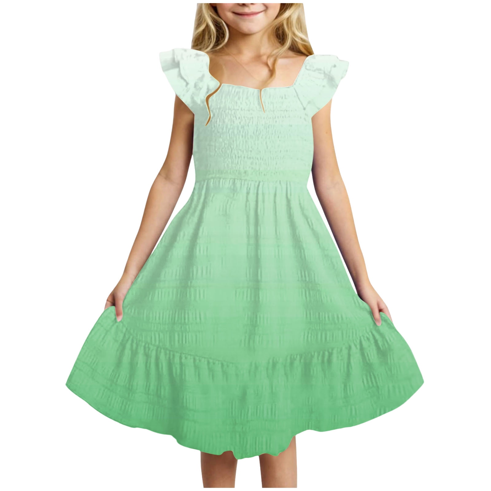 HCNTES Girls Dresses Double Sleeve Square Neck Off Shoulder With ...