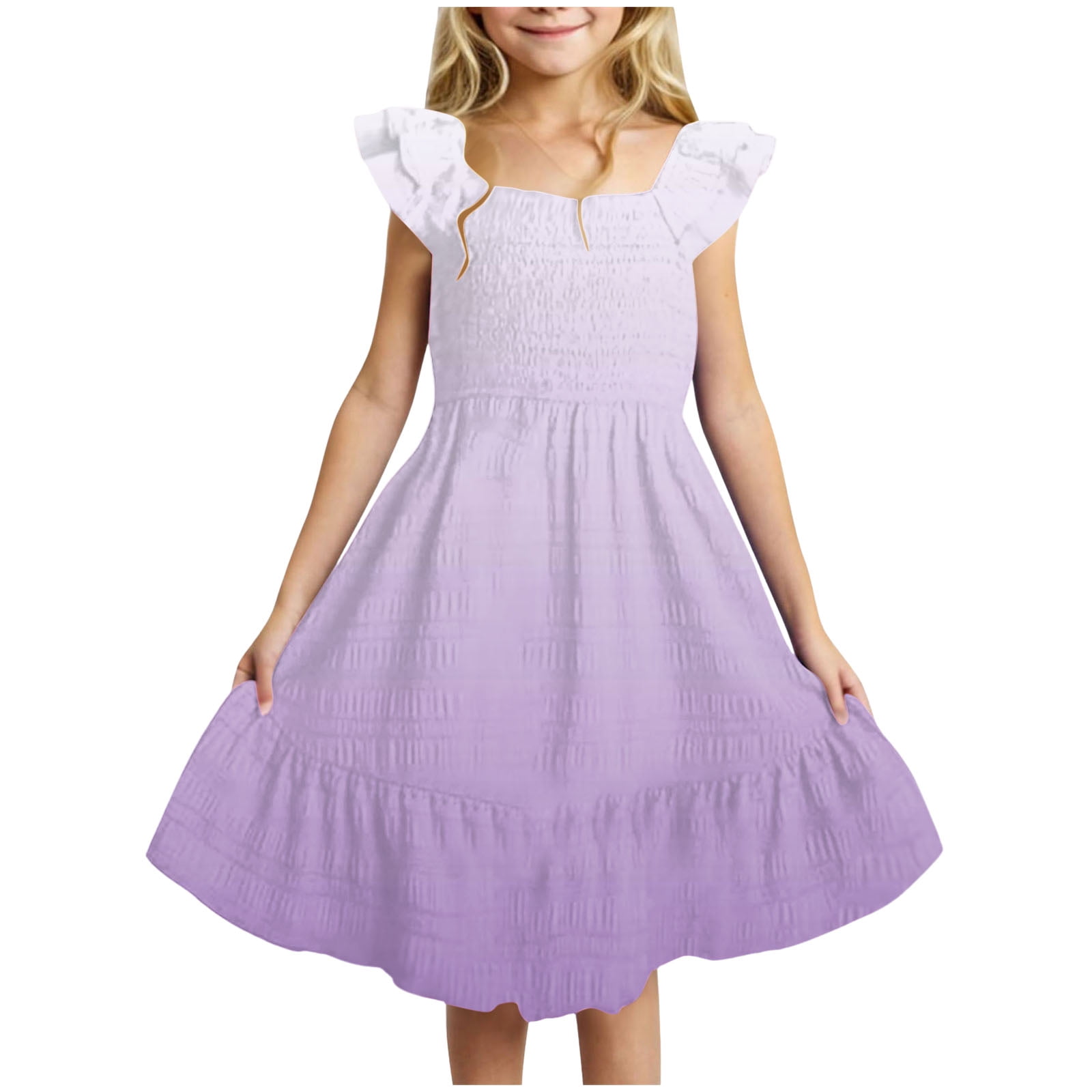 HCNTES Girls Dresses Double Sleeve Square Neck Off Shoulder With ...