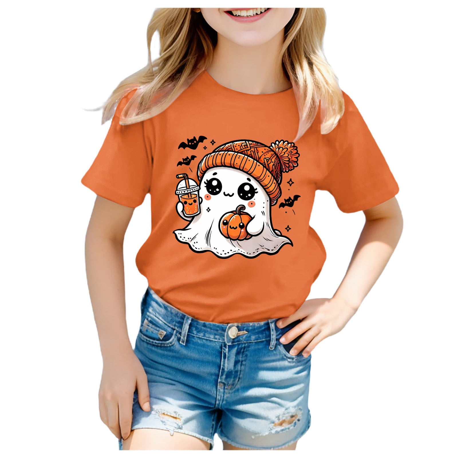 HCNTES Girls Halloween T-Shirt Ghost Shirts Spooky Season Kids Graphic ...