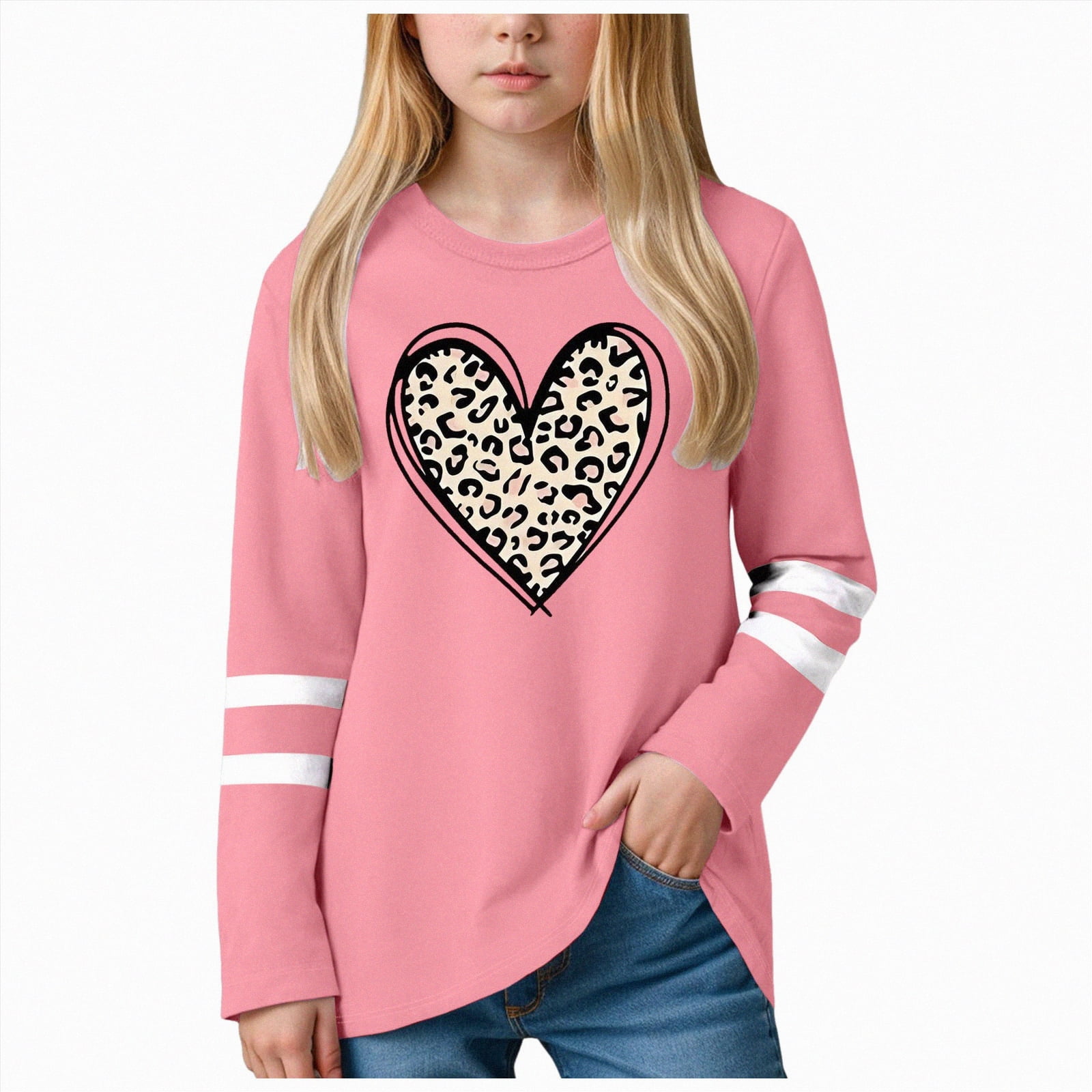 HCNTES Girls Striped Thumb Hole Long Sleeve Shirts Kids Crewneck Tunic ...