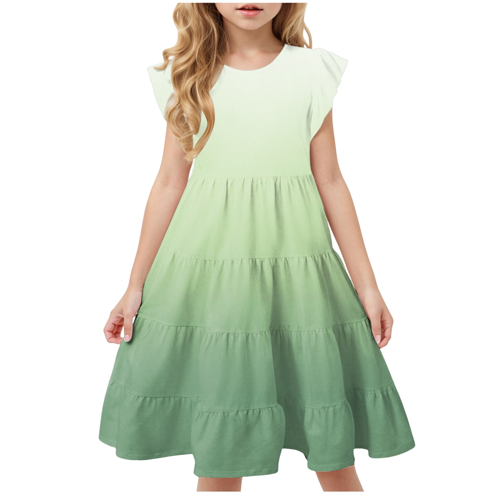 HCNTES Girls Summer Boho Sun Dress Flutter Sleeve Tween Ruffles Tiered ...