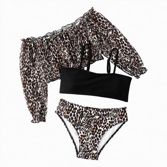 HCNTES Girls Swimsuit, Bathing Suits 3 Piece Tropical Floral Twist ...