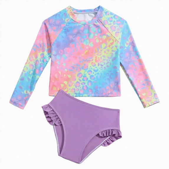 HCNTES Girls Swimsuit Long Sleeve Rash Guard Sets UPF50+ Two Piece ...