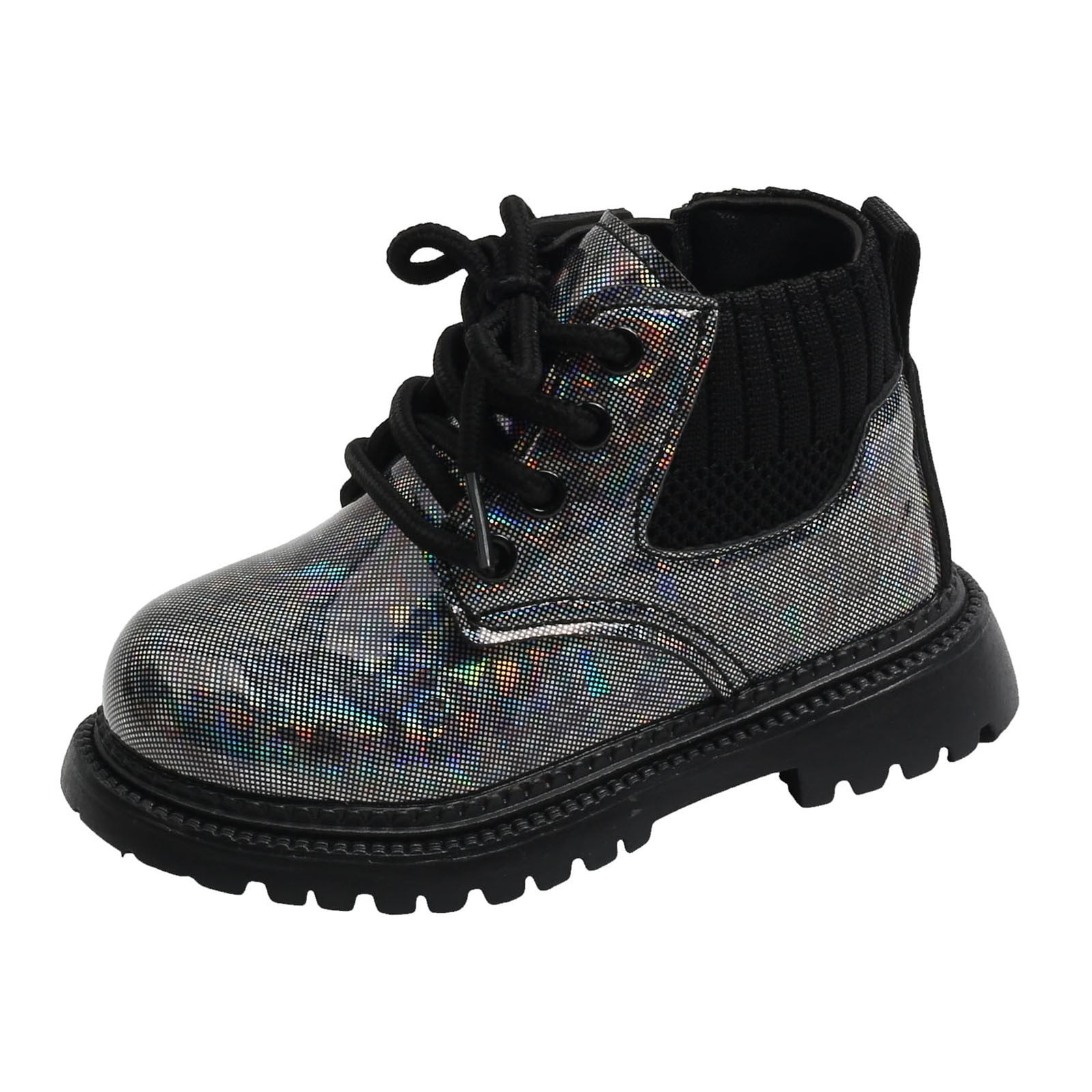 HCNTES Kids Girls Glitter Ankle Boots Lace Up Combat Boots with Side ...