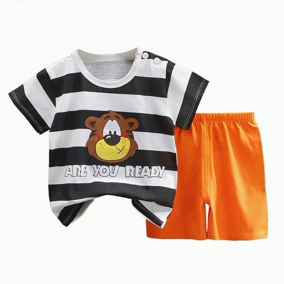 HCNTES Kids Toddler Boy Girl Short Sleeve Shirt & Straight Leg Pants ...