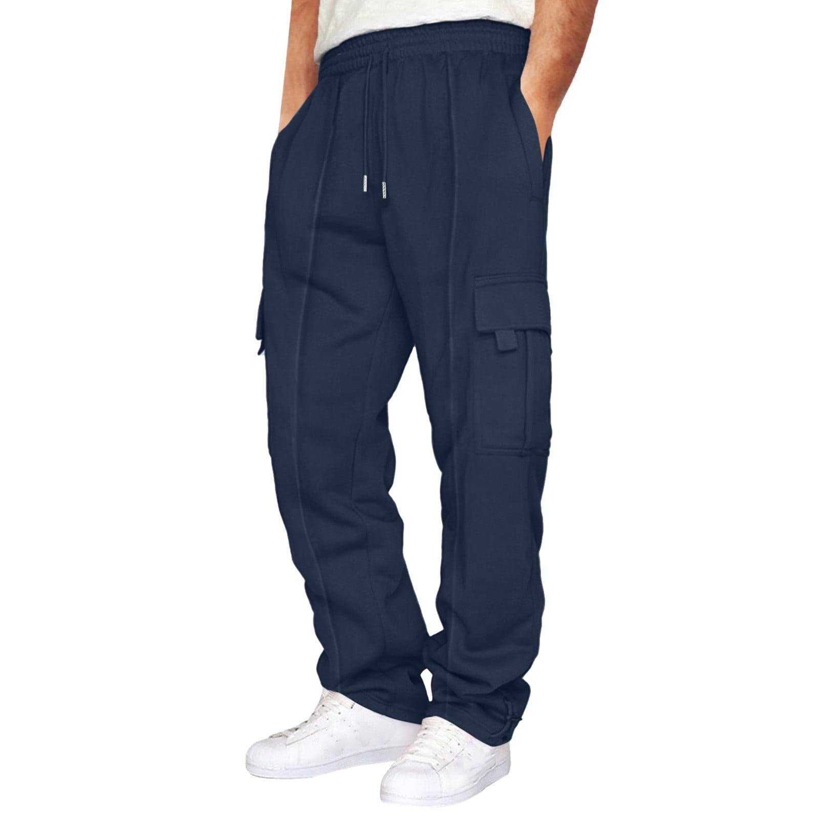 HCNTES Men Loose Fit Drawstring Cargo Trousers Work Pants Pocket Casual ...