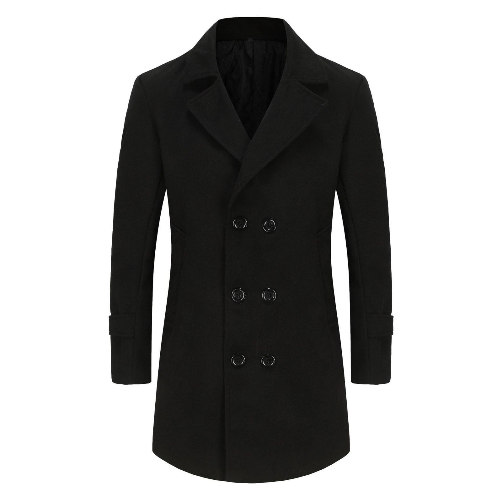 HCNTES Men's Long Pea Coat Single Casual Cotton Blend Trench Coat ...