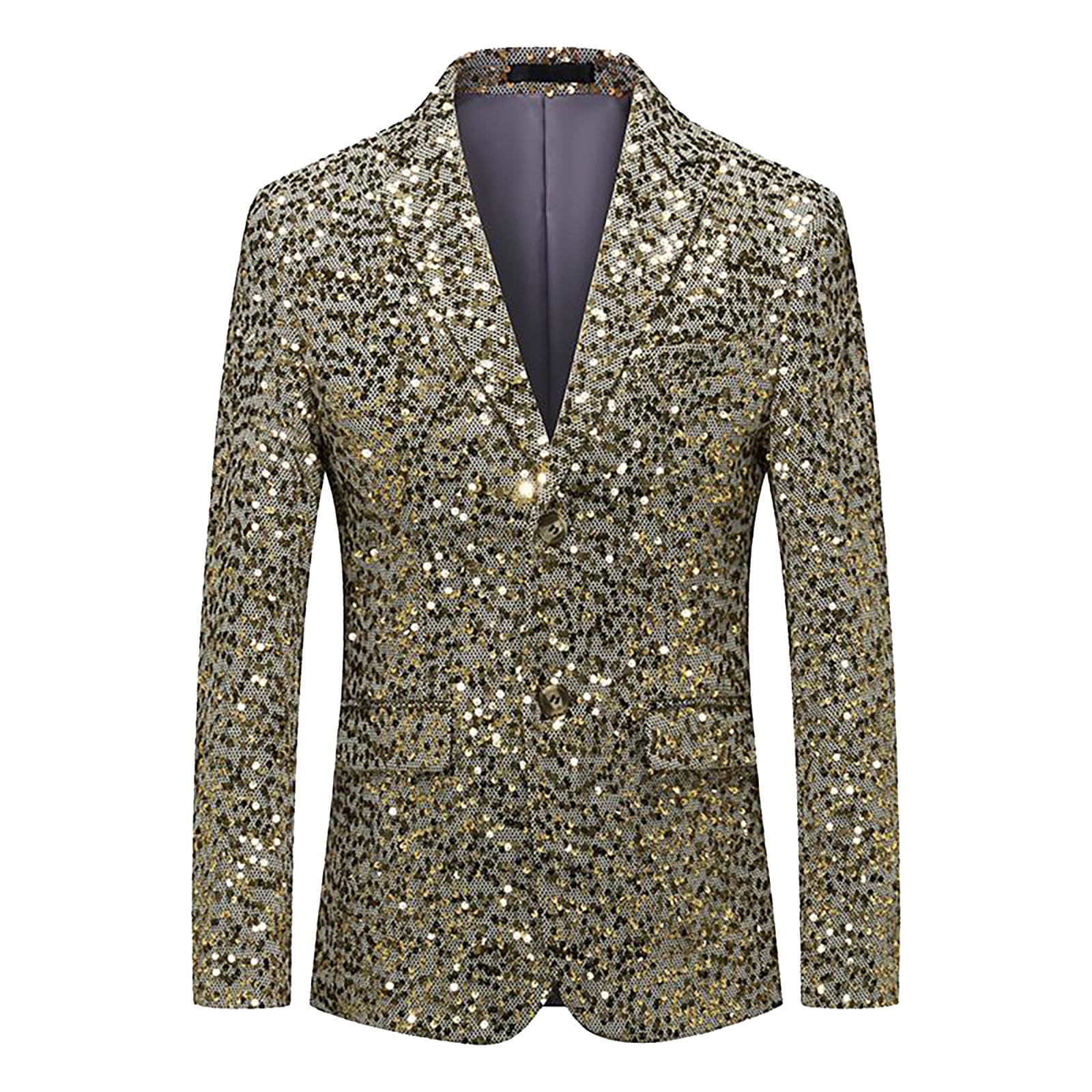 HCNTES Men's Sequins Suit Jacket Party Wedding Banquet Prom Blazer ...