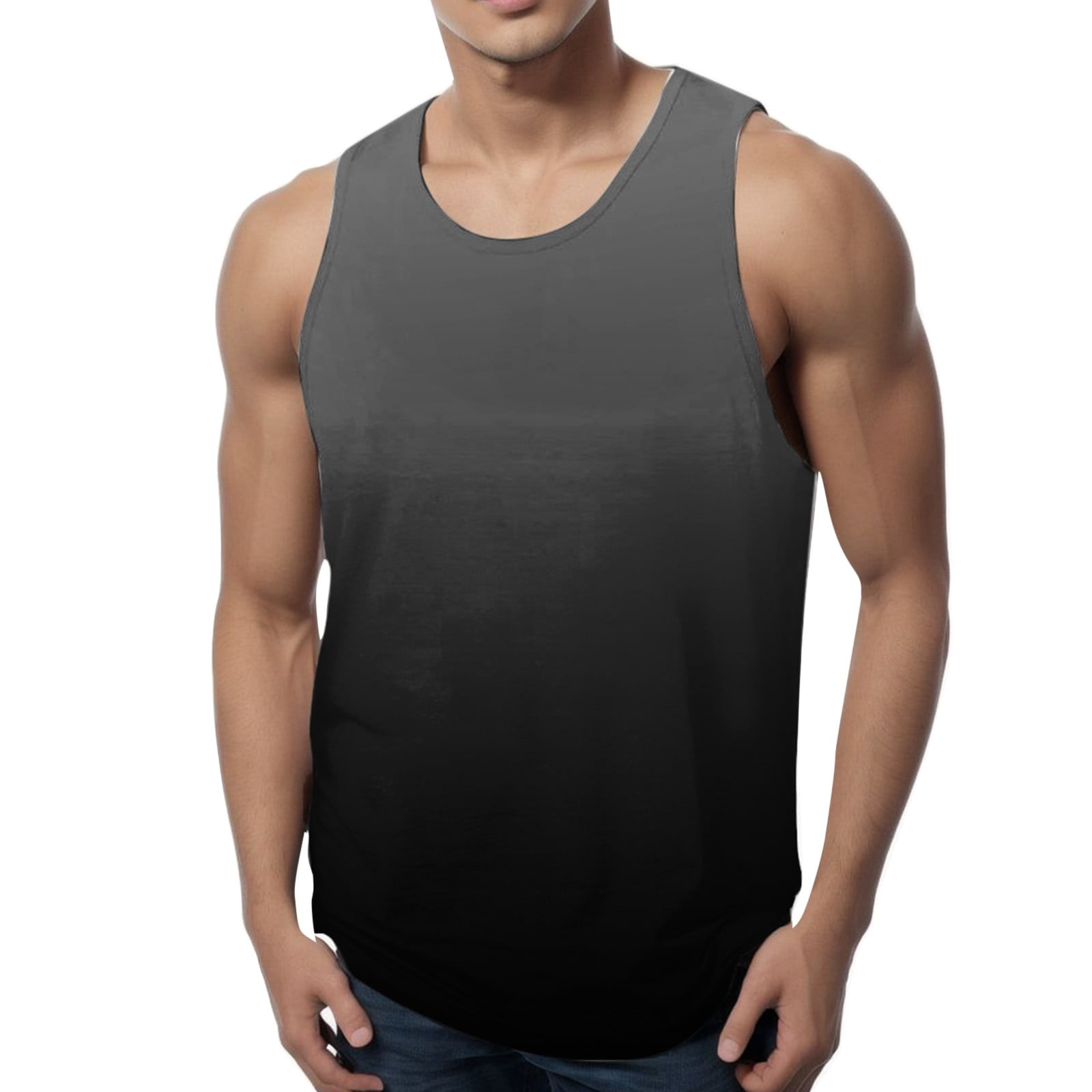 HCNTES Men's Tank Top Sleeveless Muscle Shirts Gym Workout Cotton Shirt ...