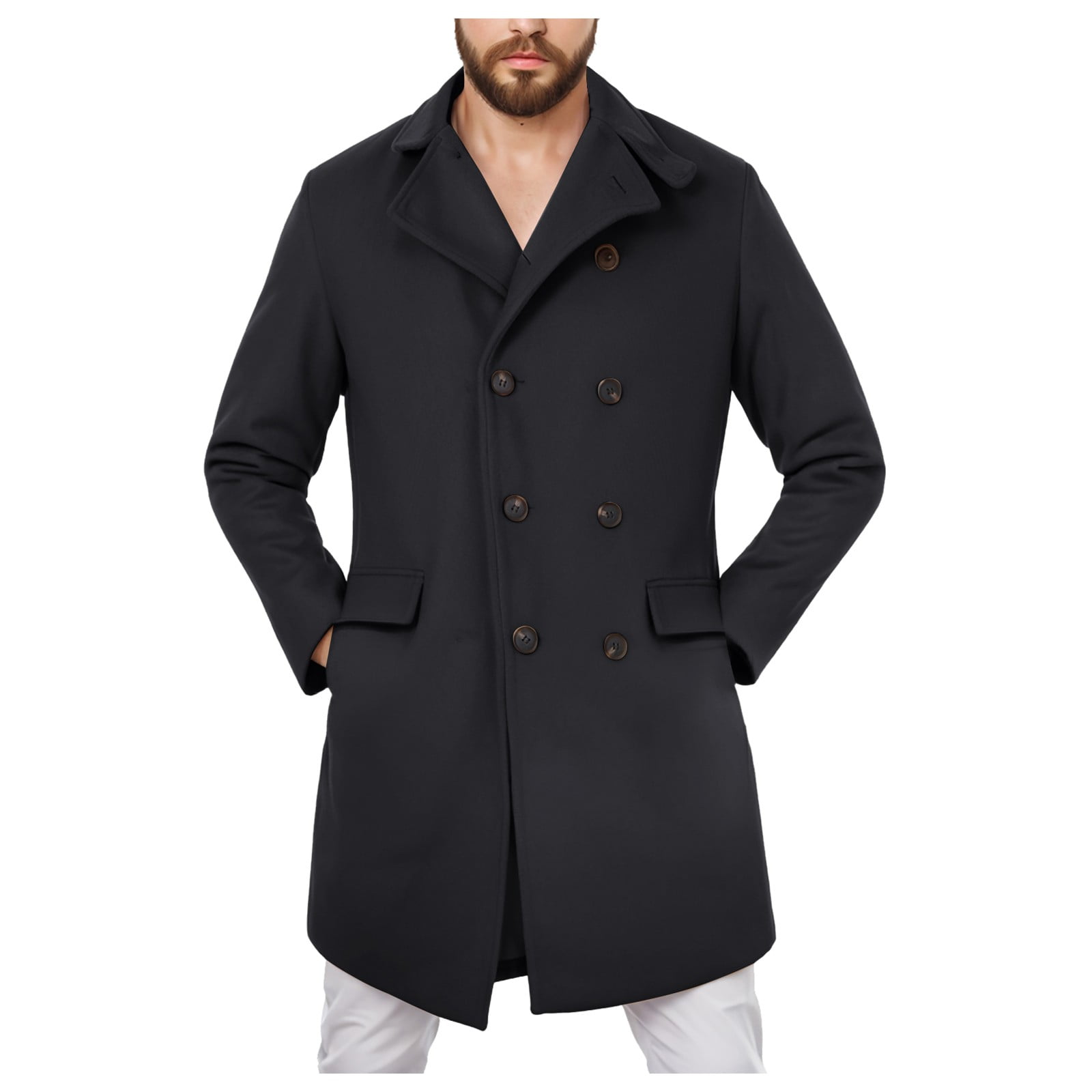 HCNTES Men's Winter Coat Wool Blend Trench Overcoat Casual Double Long ...