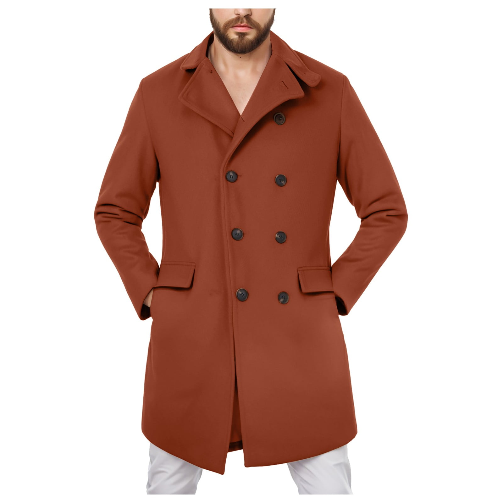 HCNTES Men's Winter Coat Wool Blend Trench Overcoat Casual Double Long ...