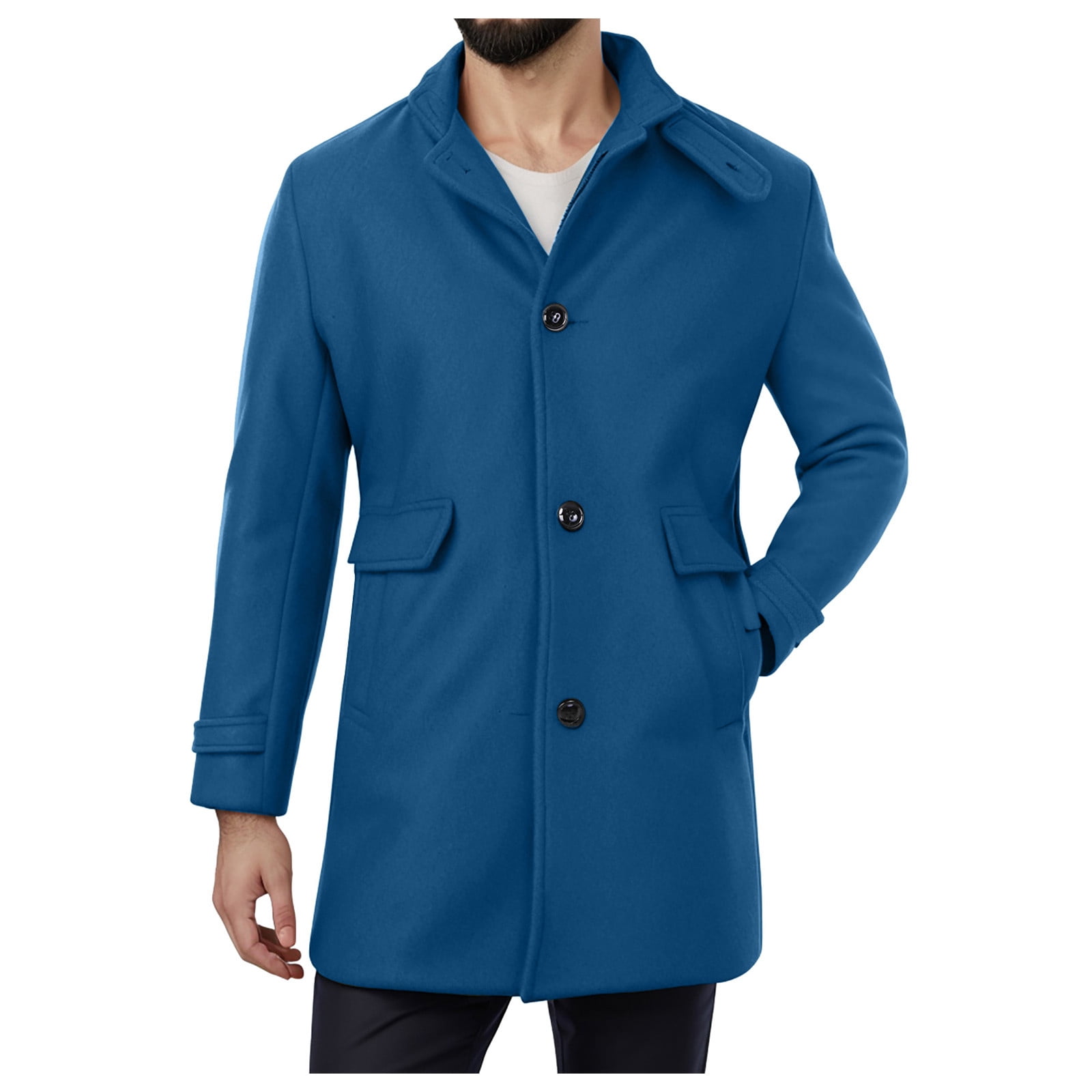 HCNTES Men's Woolen Trench Coat Regular Fit Double Wool Blend Jacket ...
