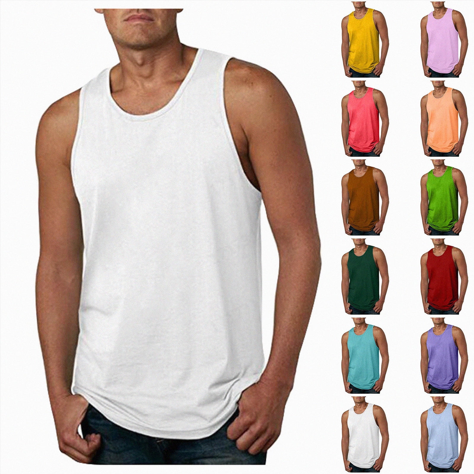HCNTES Men's Workout Tank Tops Gym Cut Off Sleeveless T Shirt ...