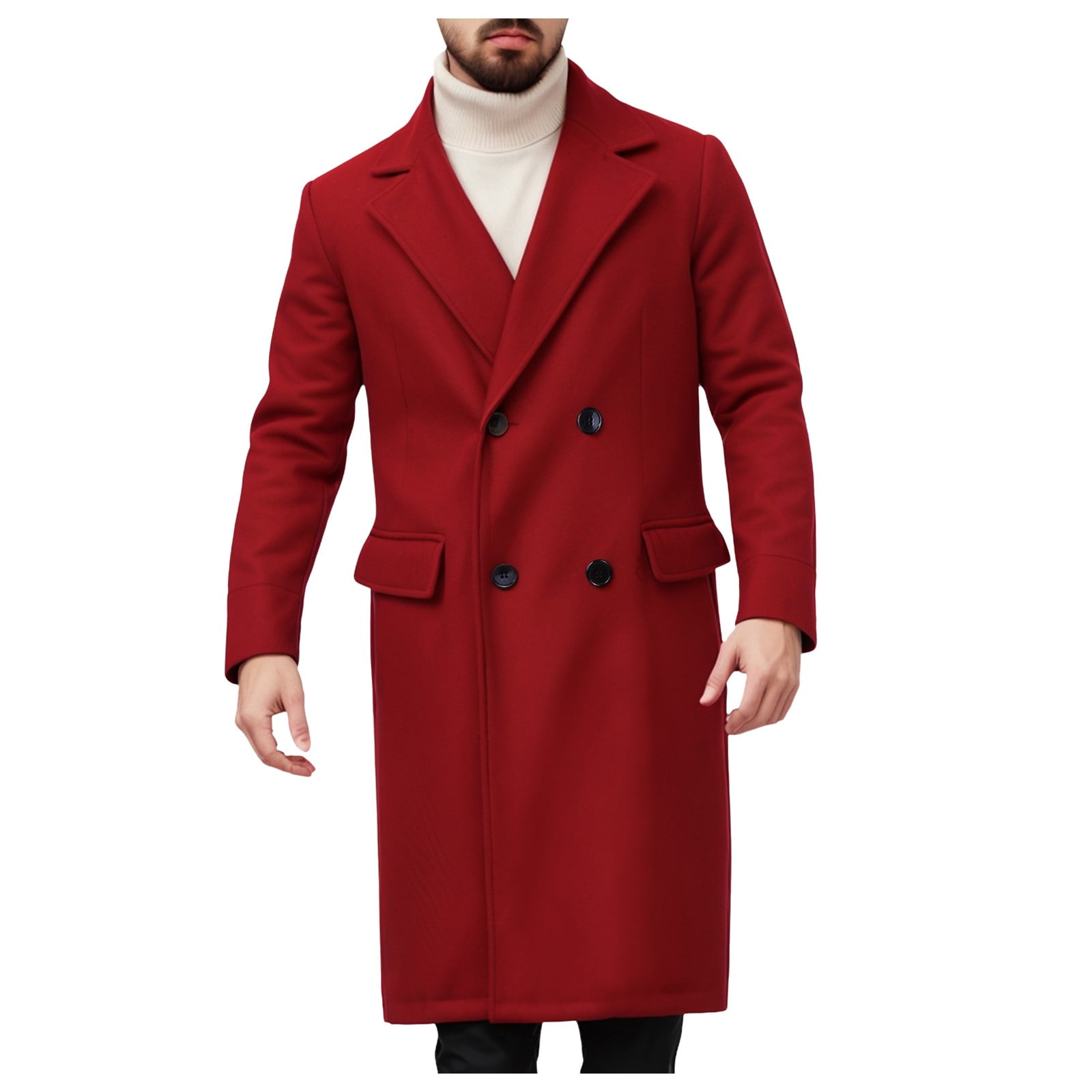 HCNTES Mens Woolen Trench Coat Pea Coat Double Regular Fit Wool Blend ...