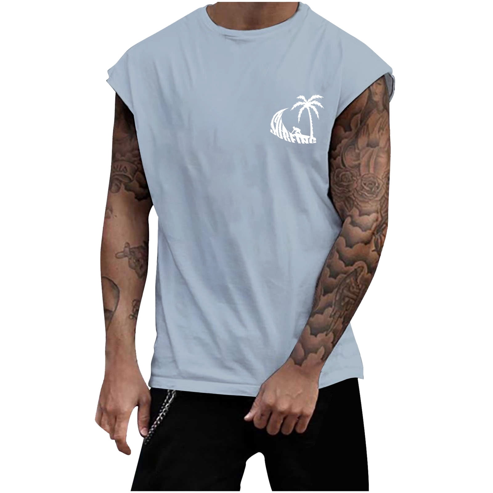 HCNTES Muscle Sleeveless Workout Shirts Tank Tops for Men Athletic Gym ...