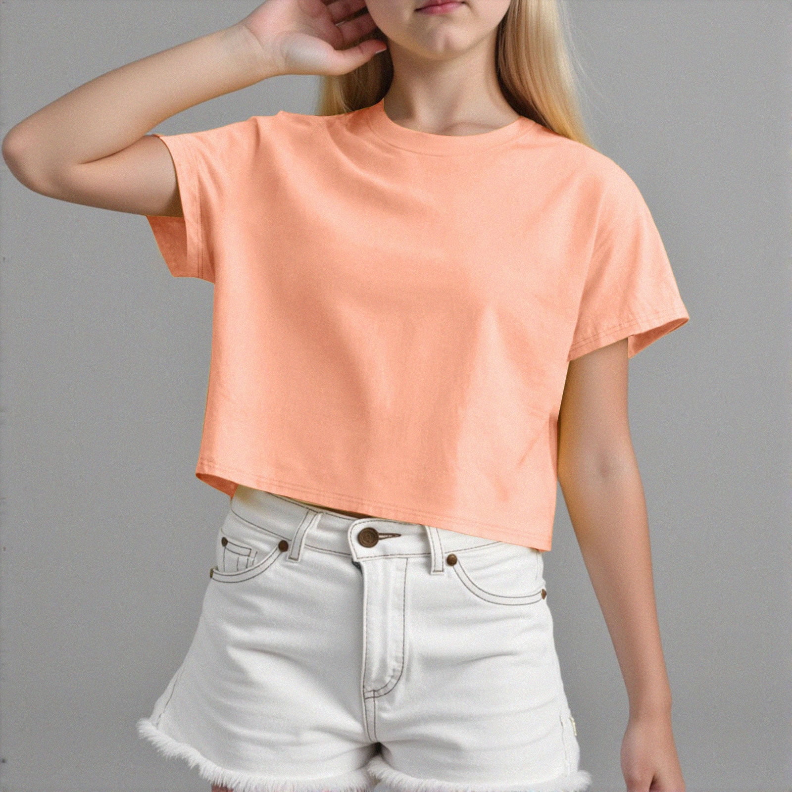 HCNTES Short Sleeve Crop Tops Kids Fashion Oversized Cute Crew Neck ...