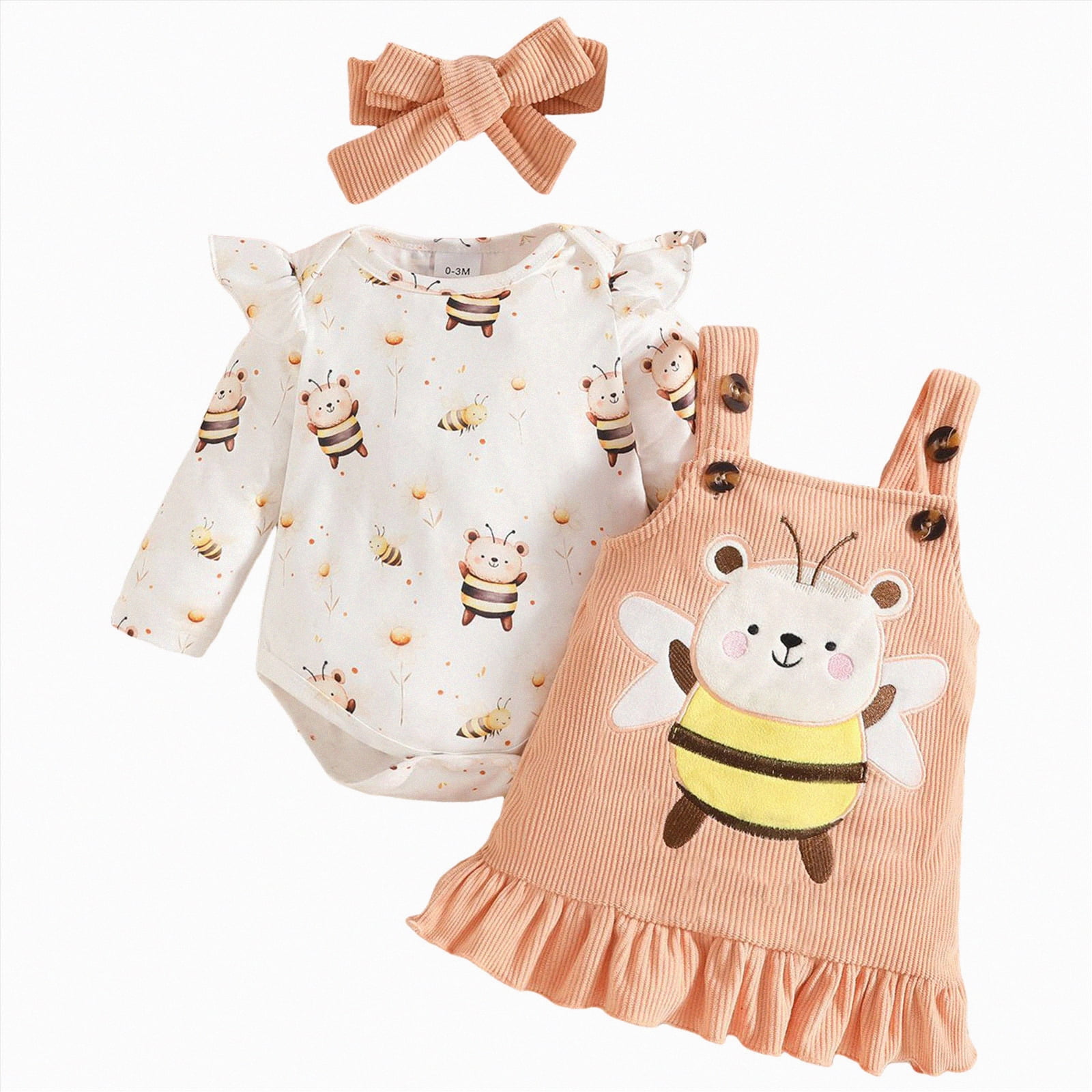 HCNTES Toddler Baby Girl Outfit Frill Long Sleeve Ribbed Knit Romper ...