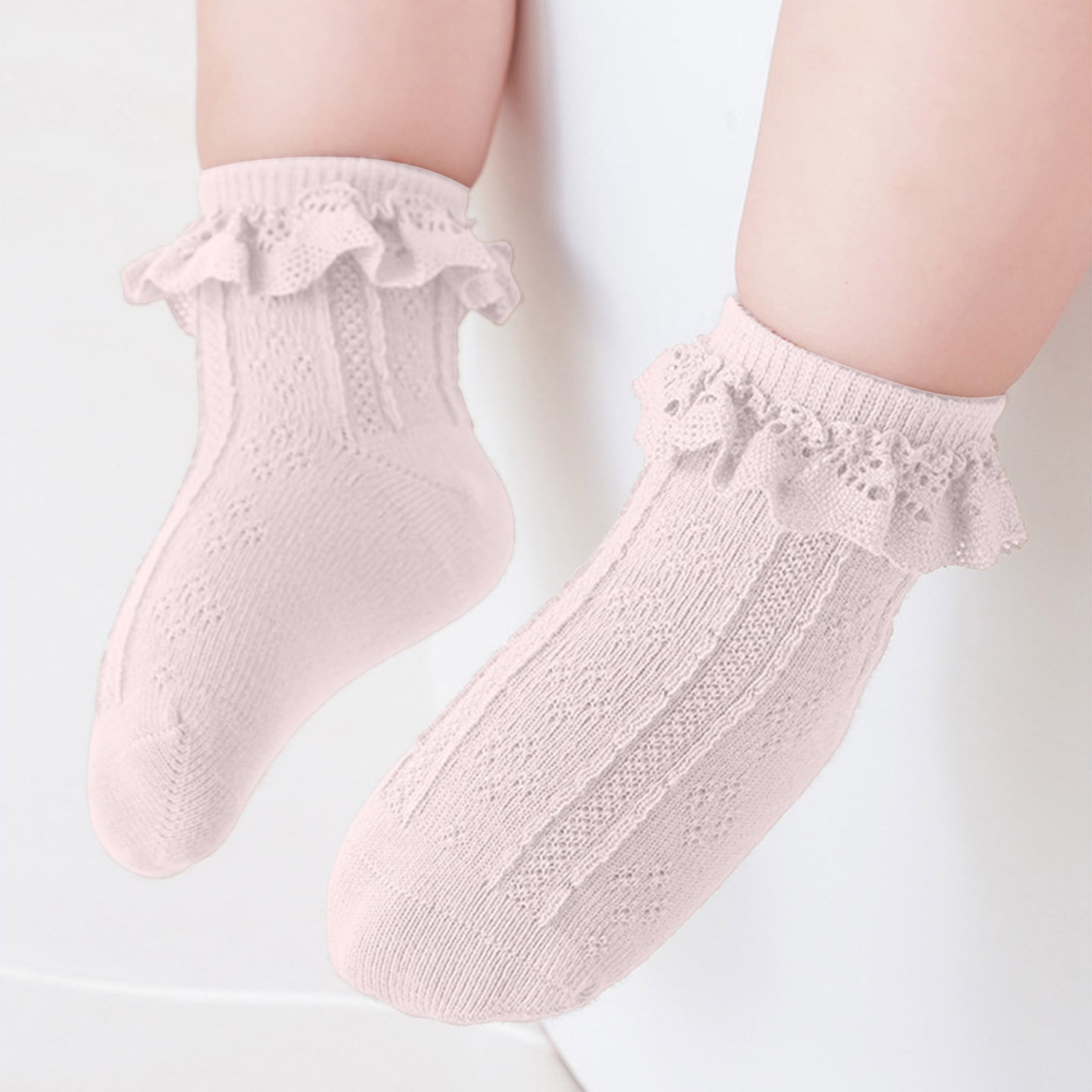 HCNTES Toddler Girls Double Lace Socks with Ripple Cuffs and Big Ruffle ...