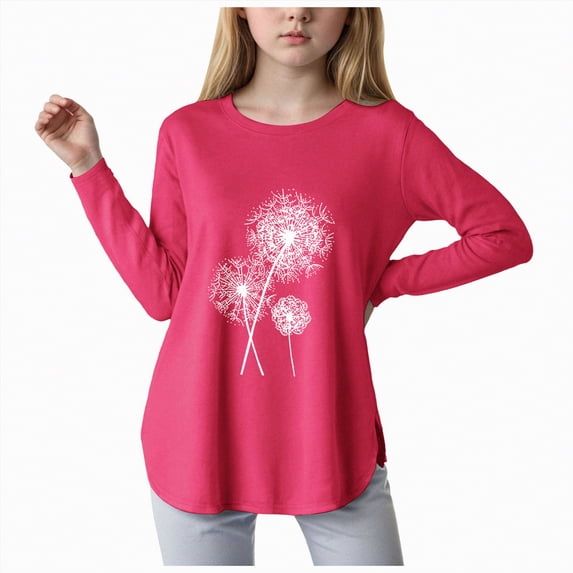 HCNTES Toddler Girls Long Sleeve Shirts Crewneck Plain Soft T-Shirts ...