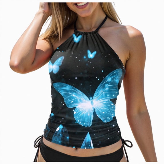 HCNTES Tummy Control Tankini Top for Women - Ruched Slimming Swim Top ...