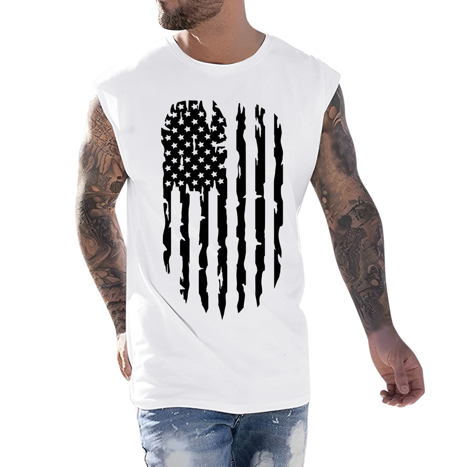 HCNTES US Flag Tank Top 4th Of July Patriotic USA Men Sleeveless Muscle ...