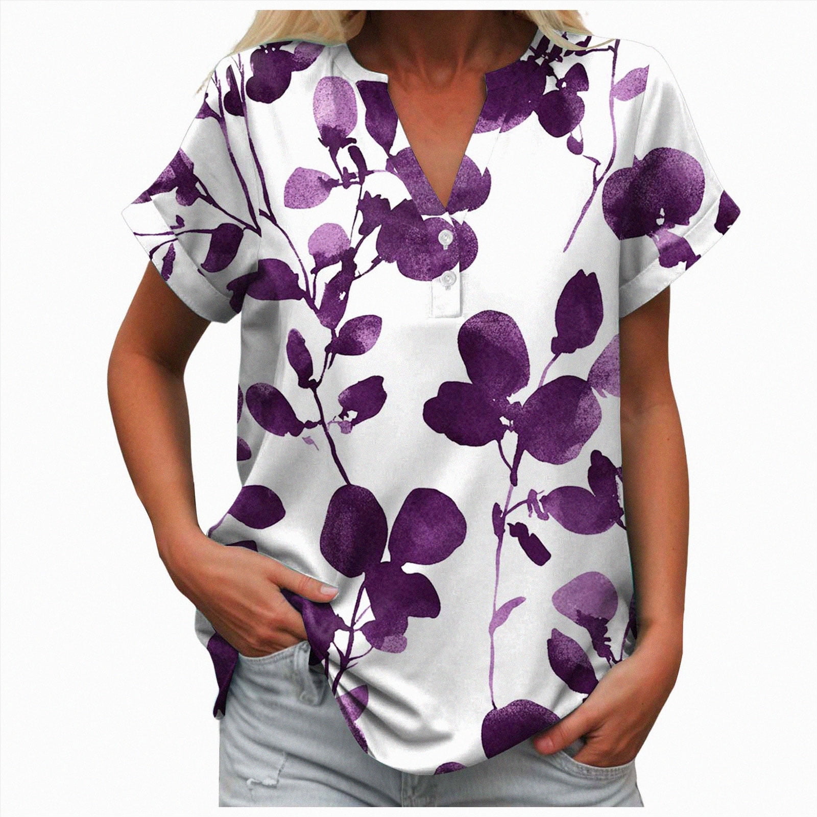 HCNTES Women Tops Summer Short Sleeve T Shirts V Neck Dressy Casual ...