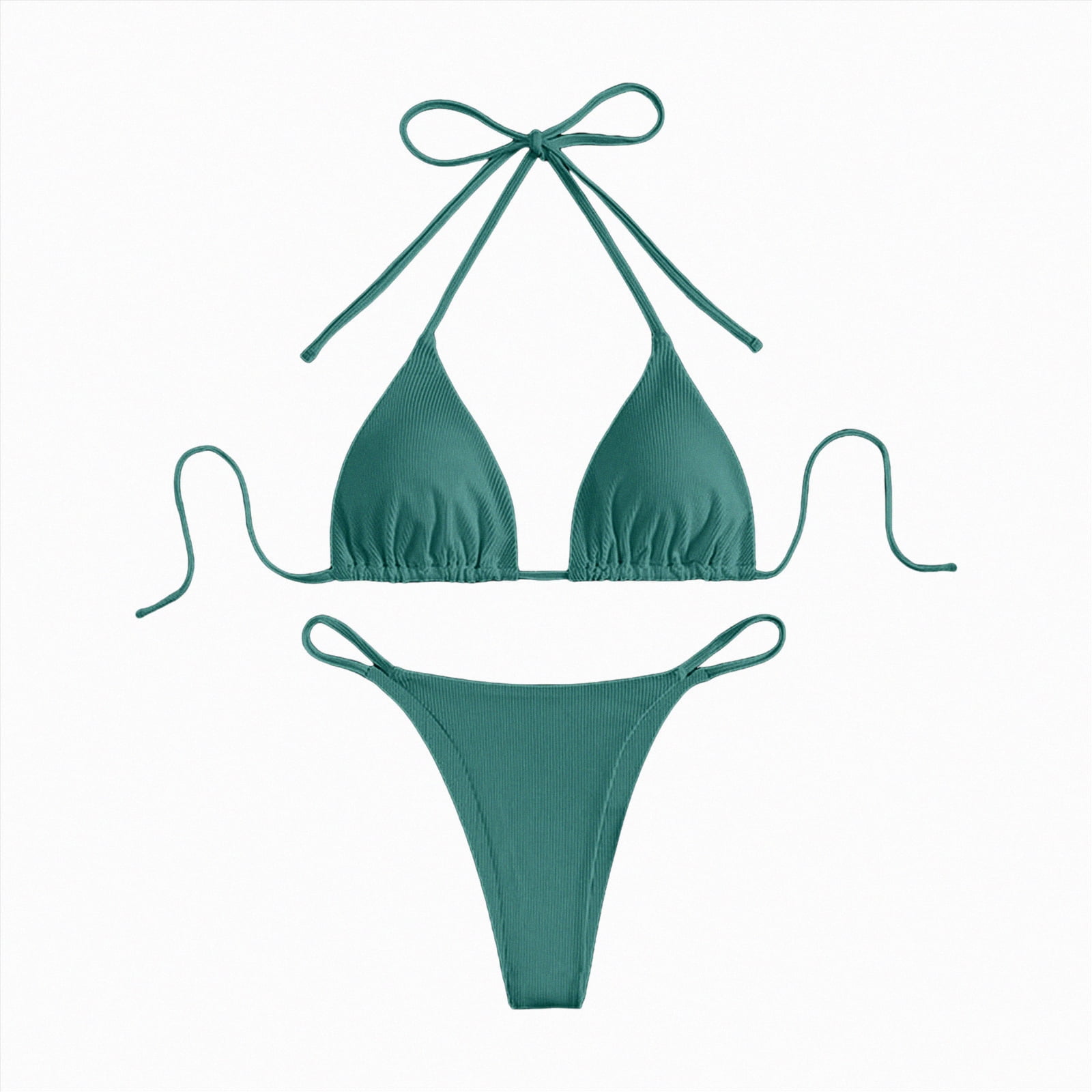 HCNTES Women's Ribbed Bikini Sets Scoop Neck Cheeky Swimsuit Textured ...