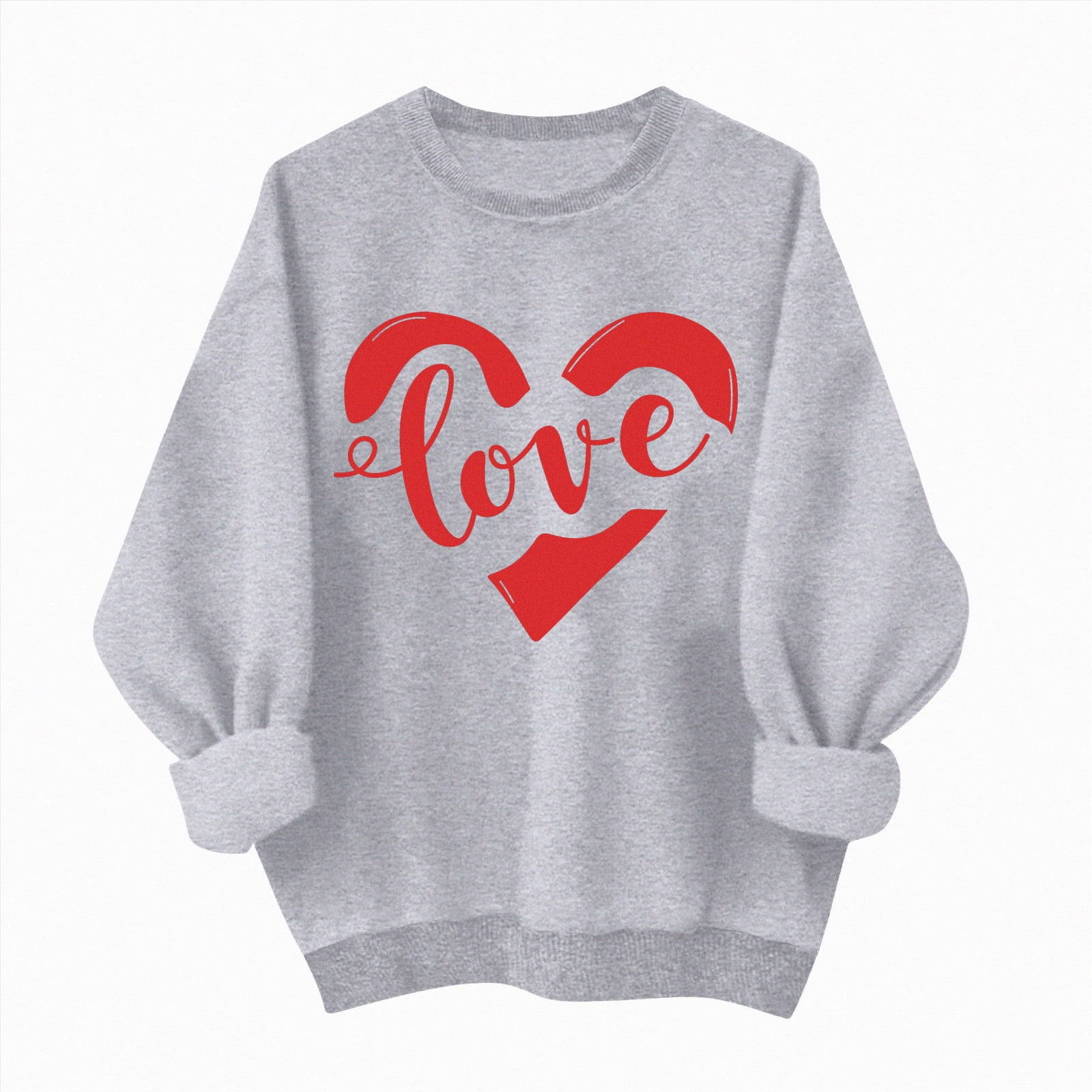 HCNTES Womens Girls Valentines Day Long Sleeve Round Neck Love Heart ...