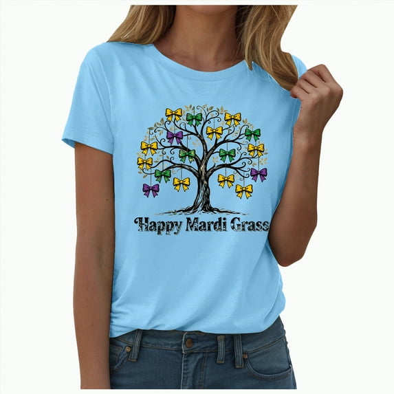 HCNTES Womens Summer Short Sleeve Tops Mardi Gras Sequin Fashion ...