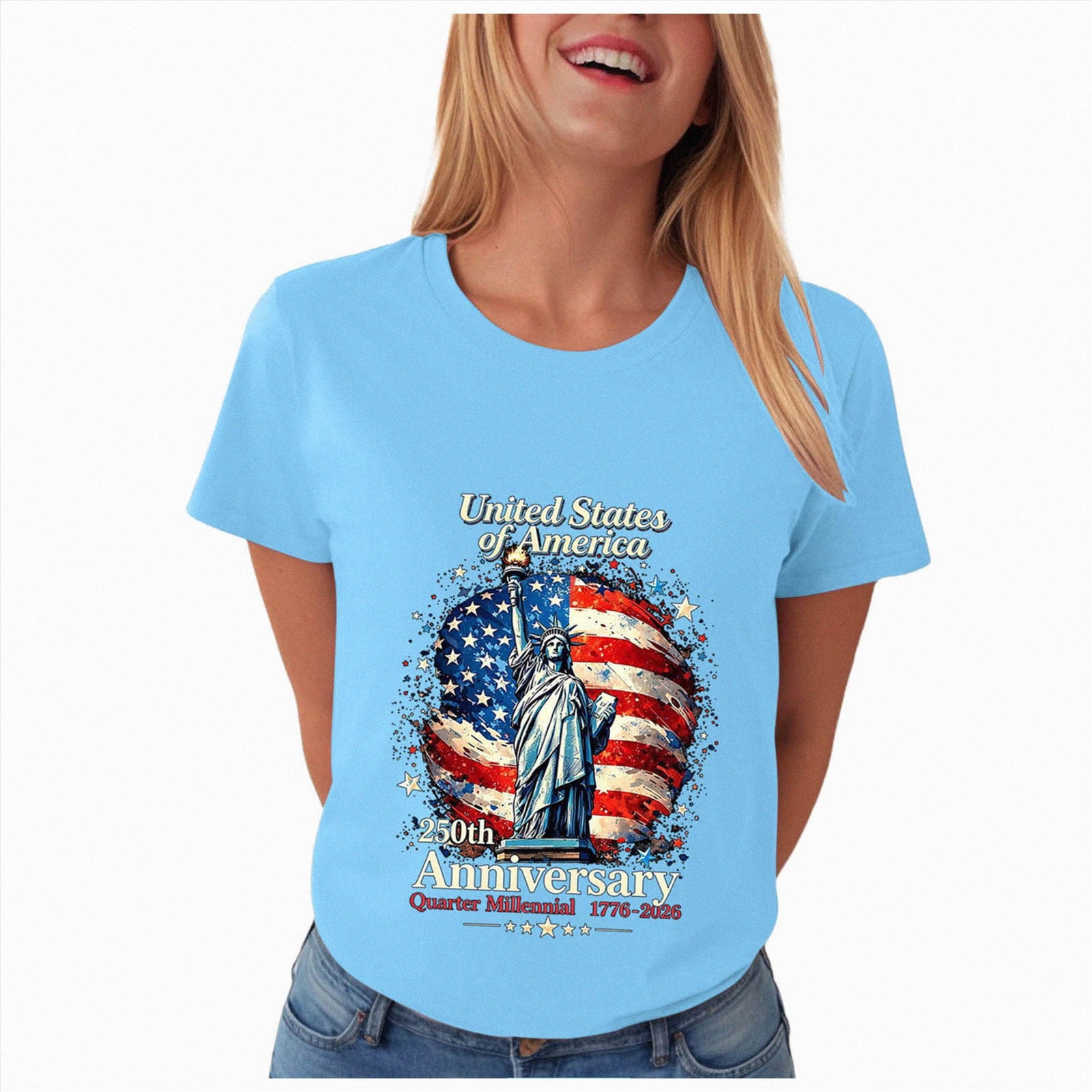 HCNTES Womens USA 250th Anniversary Tshirts 1776-2026 American Flag ...