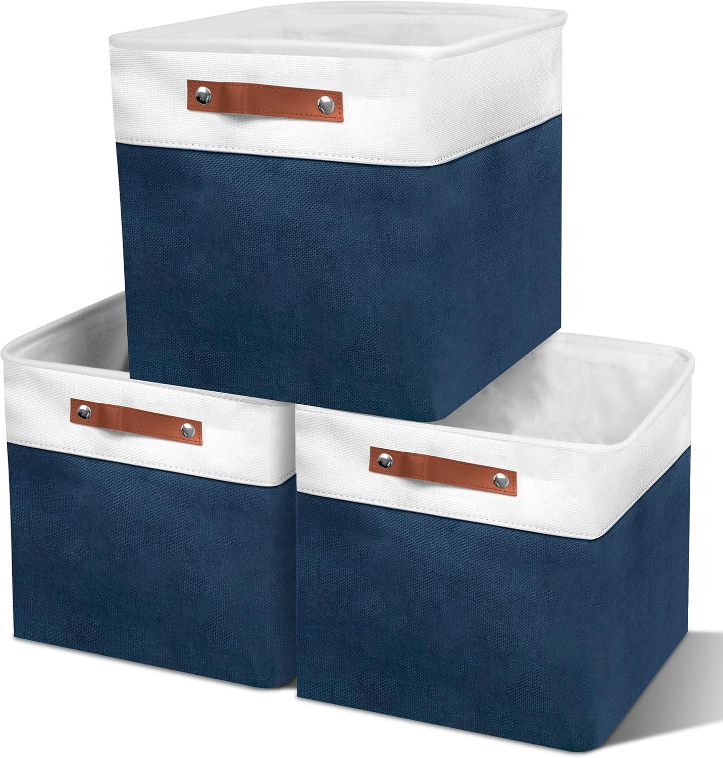 HCOCM 13in Open Fabric Storage Basket with Leather Handles for ...