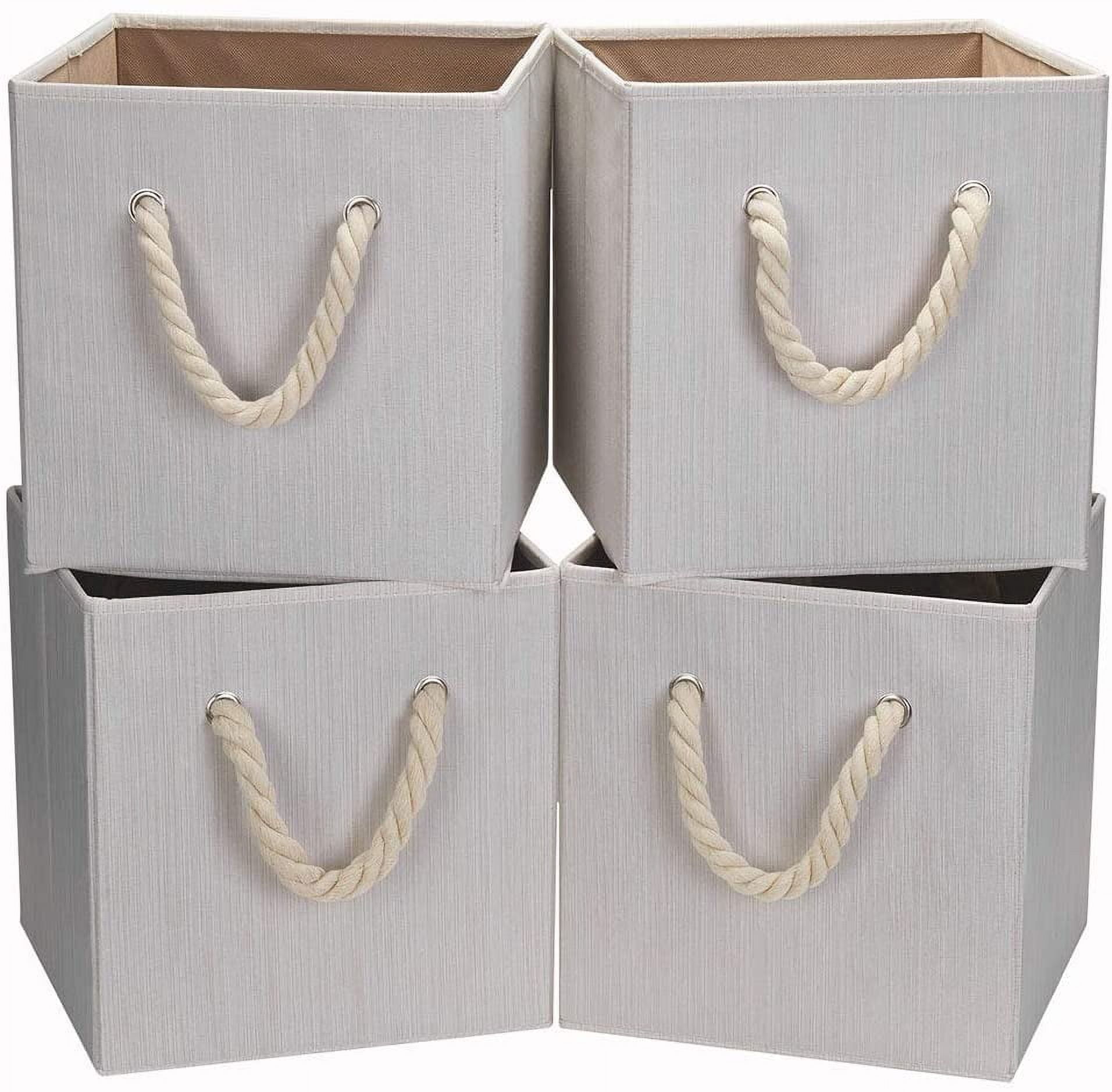 HCOCM Beige Foldable Fabric Cube Storage Bins with Cotton Rope Handle ...
