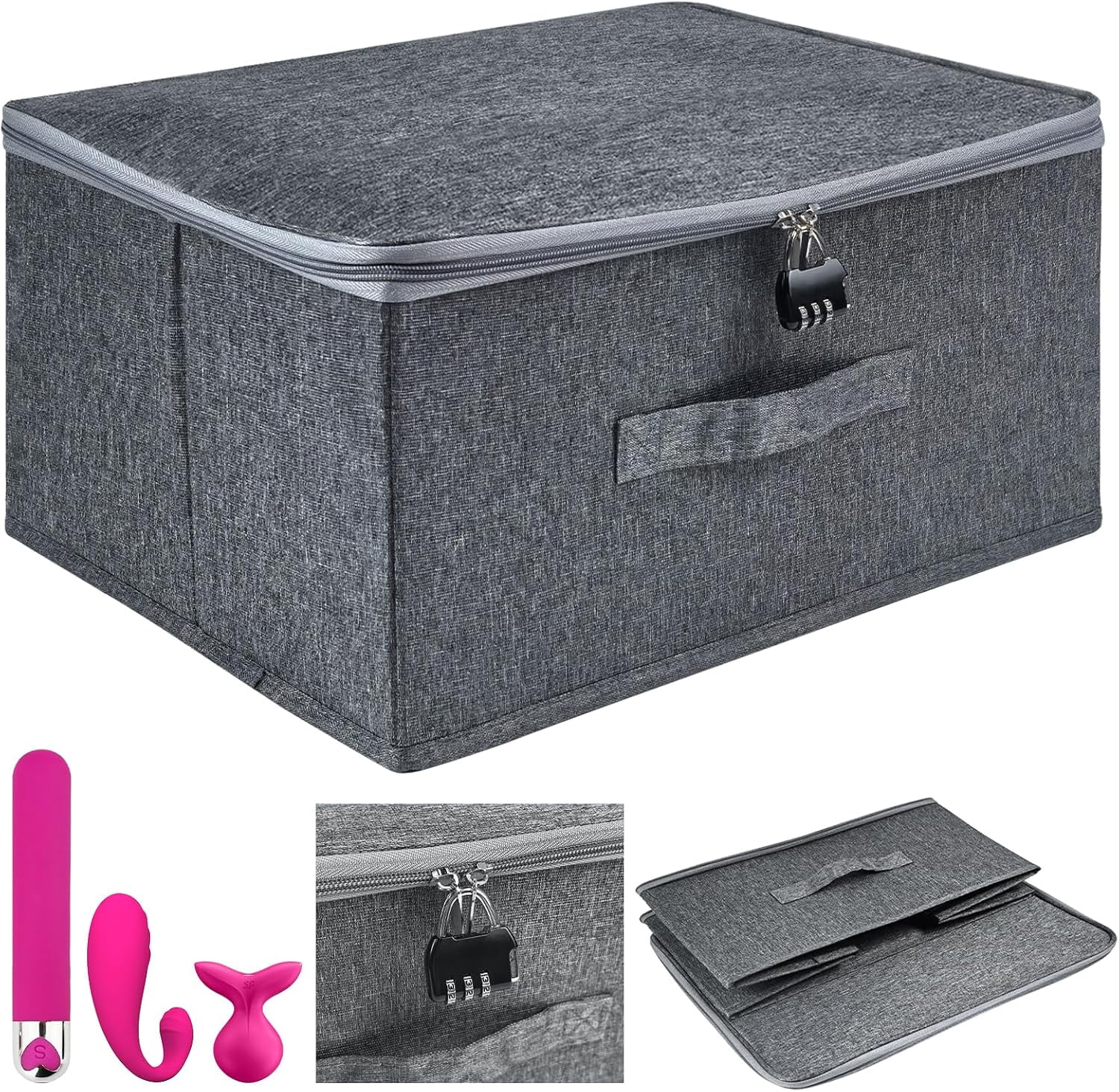 HCOCM Discreet Lockable Adult Toy Bag Storage Organizer 15.8"x11.8"x8.3 ...