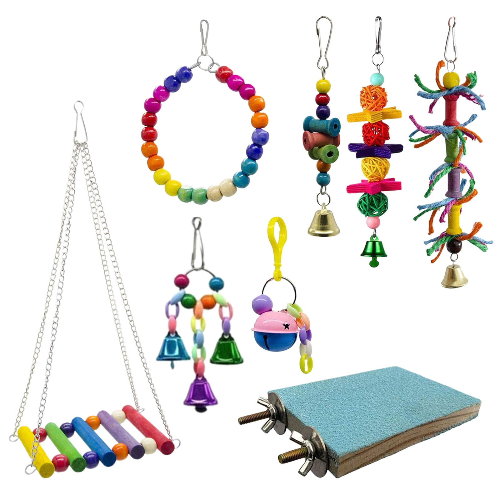 HCTSHG Bird Parakeet Cockatiel Toys, 8 Pcs Pet Bird Cage Swing Hammock ...