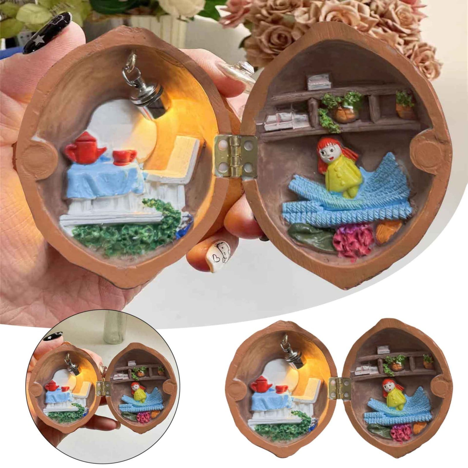 HCTYM Clearance Walnut Doll House Walnut For Crafts Mini Bookstore Tiny ...