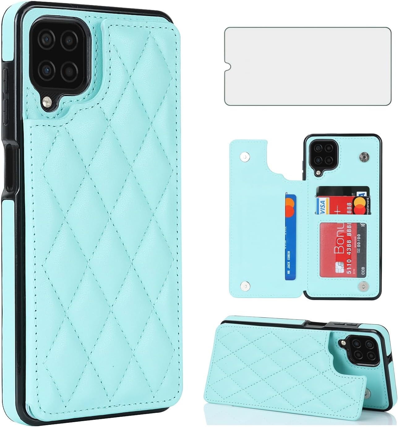 HCTian Phone Case for Samsung Galaxy A12/M12 Wallet Cover with Tempered Glass Screen Protector ...