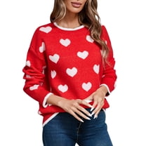 Heart Sweaters for Women Valentine Day Long Sleeve Crewneck Sweaters ...